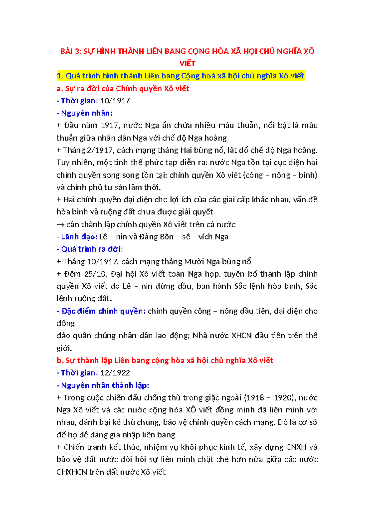 BÀI 3: QUÁ TRÌNH HÌNH THÀNH LIÊN BANG CỘNG HÒA XÔ VIẾT - Studocu