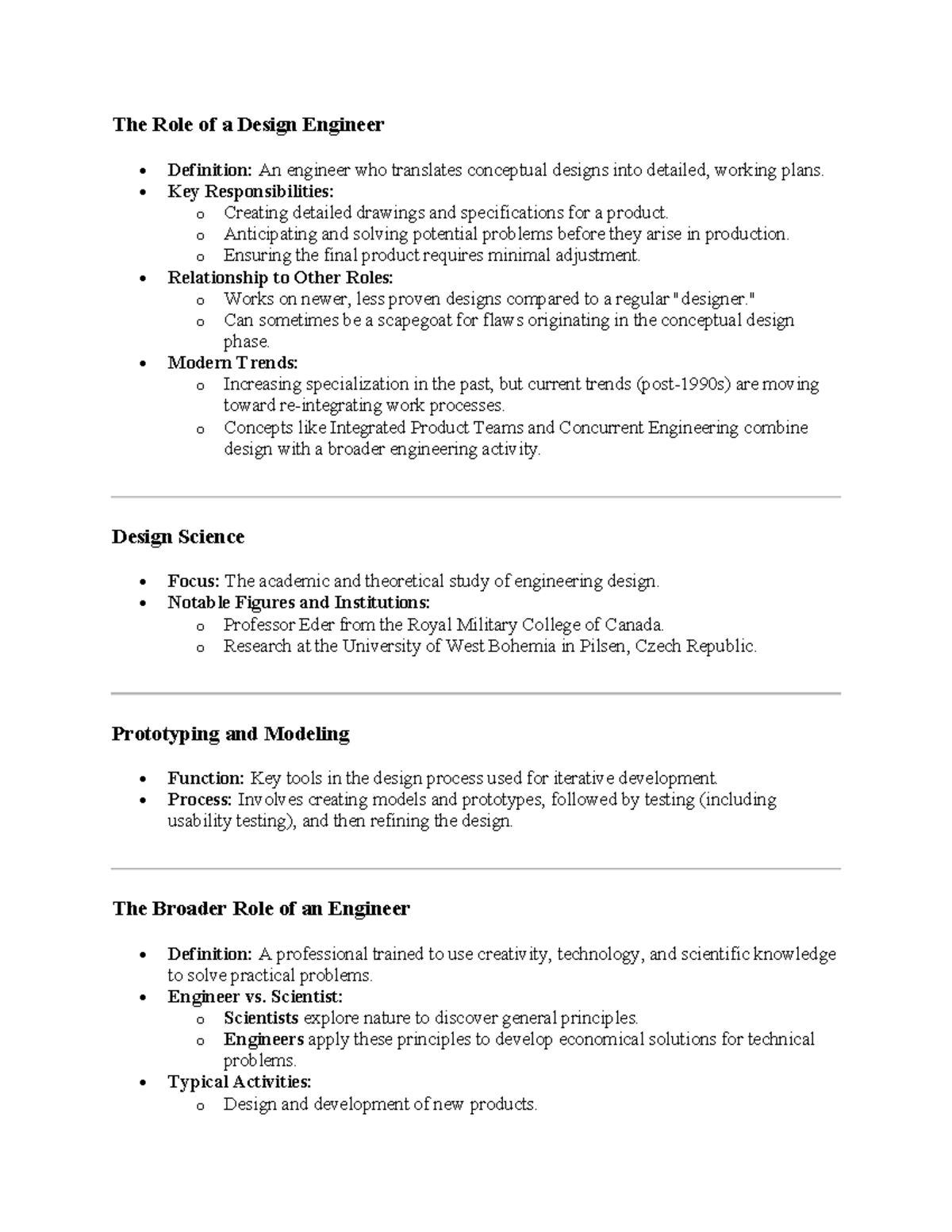 Design Engineer - Study Notes on Roles and Responsibilities - Studocu