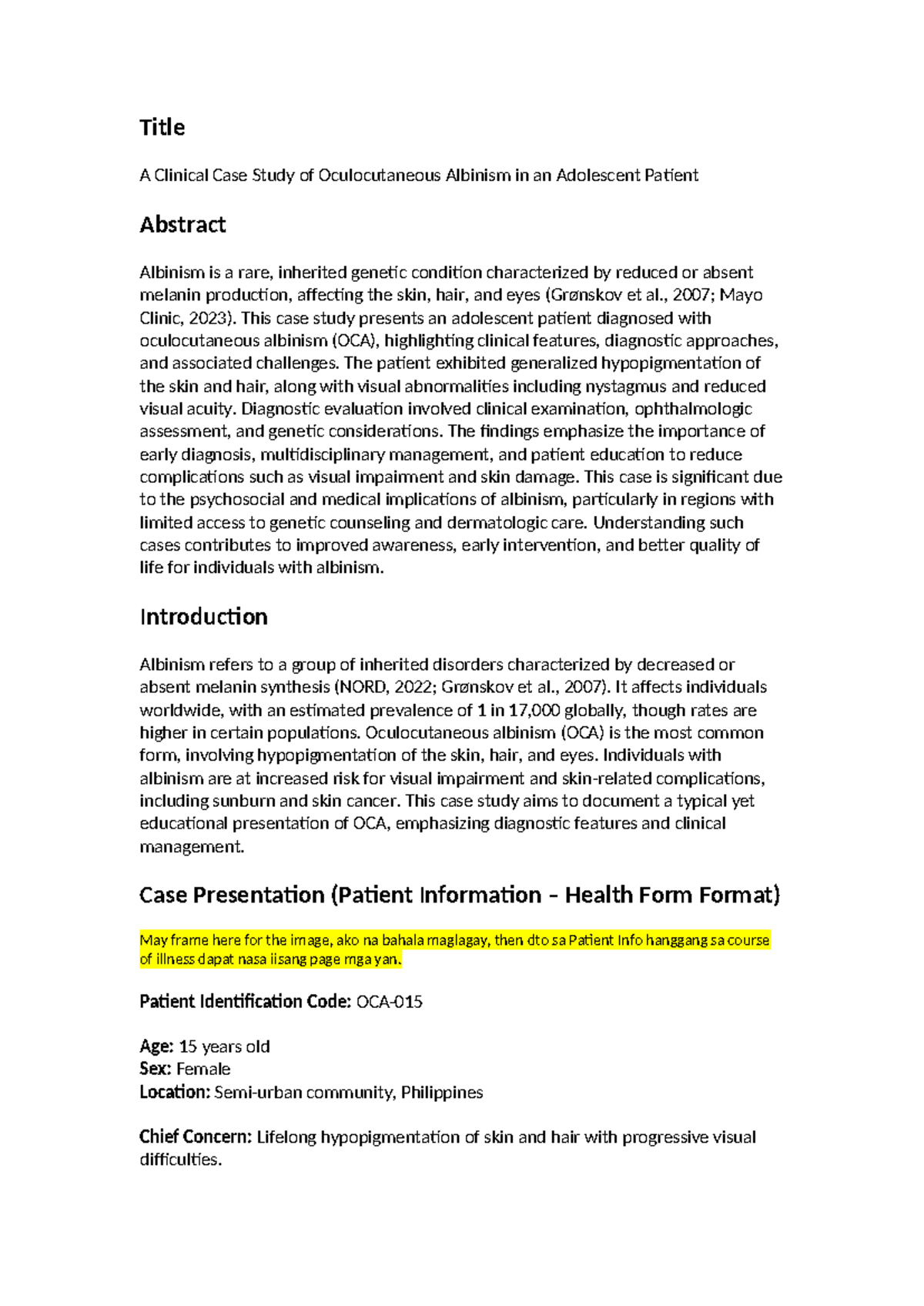 Case Study: Oculocutaneous Albinism in an Adolescent Patient (GEN BIO 2 ...