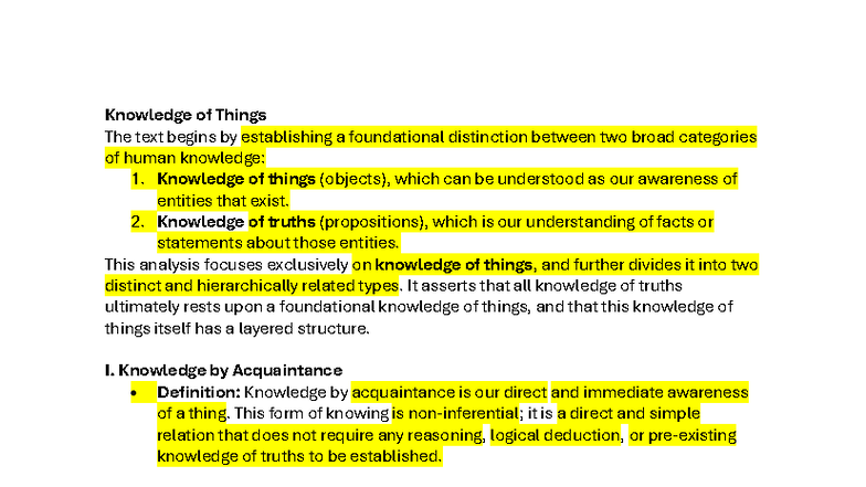 PHIL 101: Knowledge of Things - Analyzing Acquaintance and Truths - Studocu