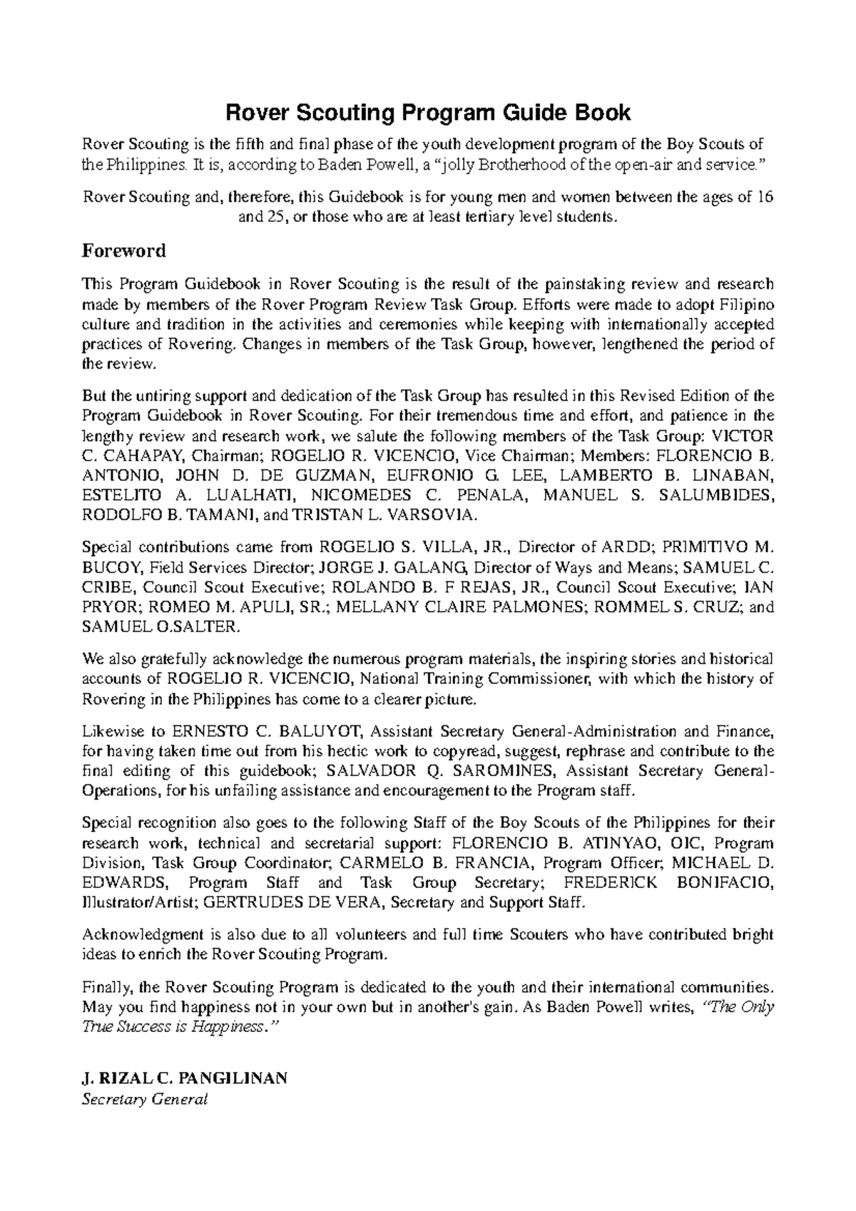 Rover Scouting Guidebook: Youth Development Program Overview - Studocu