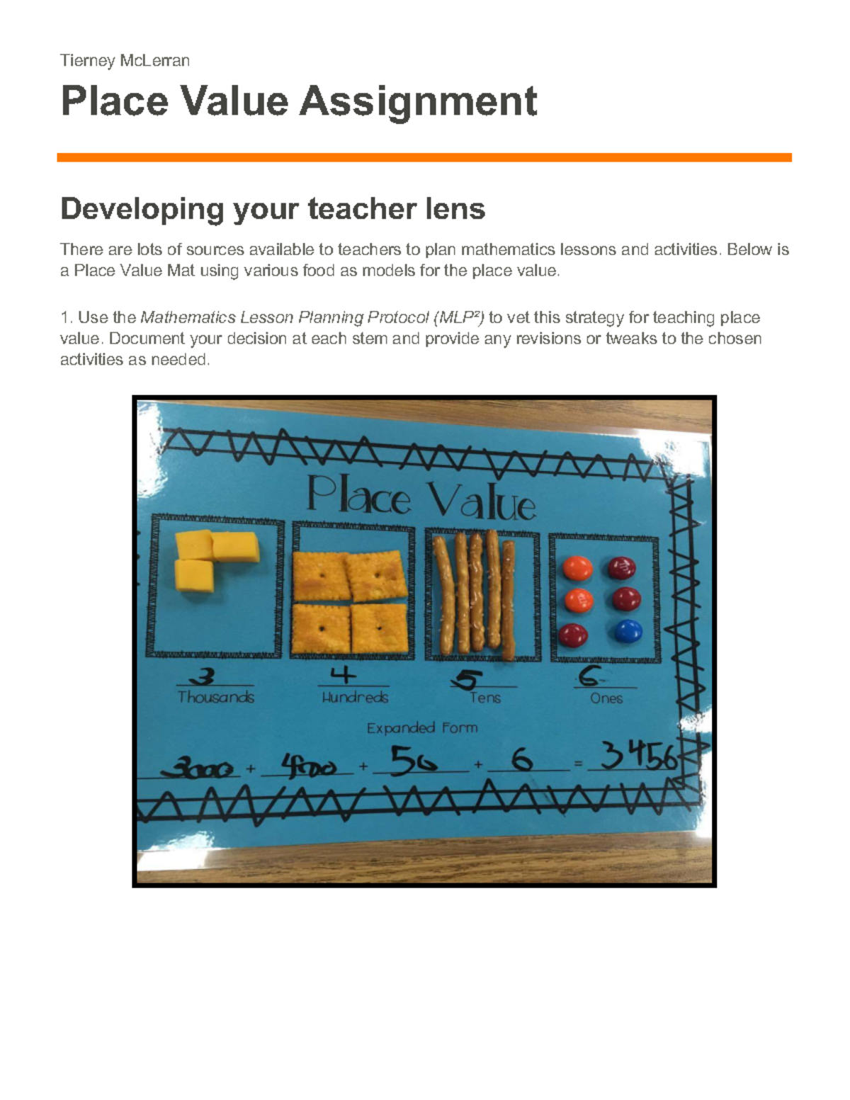 EDU 101: Place Value Assignment - Developing a Teacher Lens - Studocu