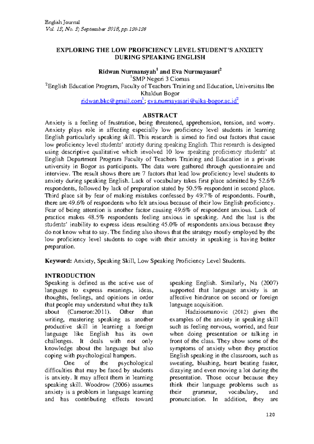 3826 9234 1 SM - practices - English Journal Vol. 12, No. 2; September 2018, pp- EXPLORING THE ...