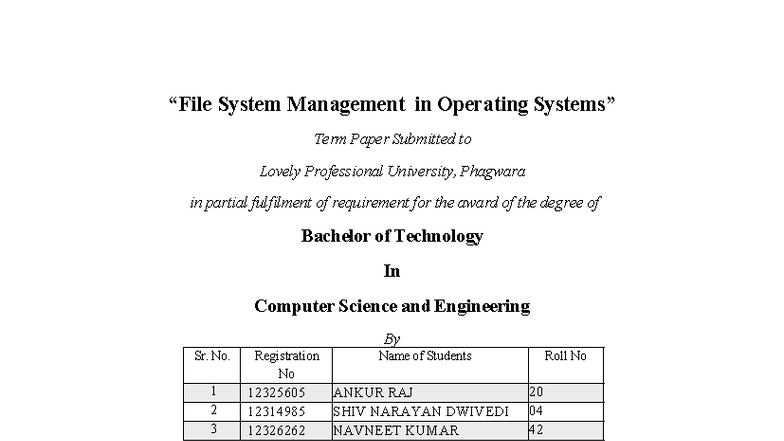 CSE 316 - Term Paper on File System Management in Operating Systems - Studocu