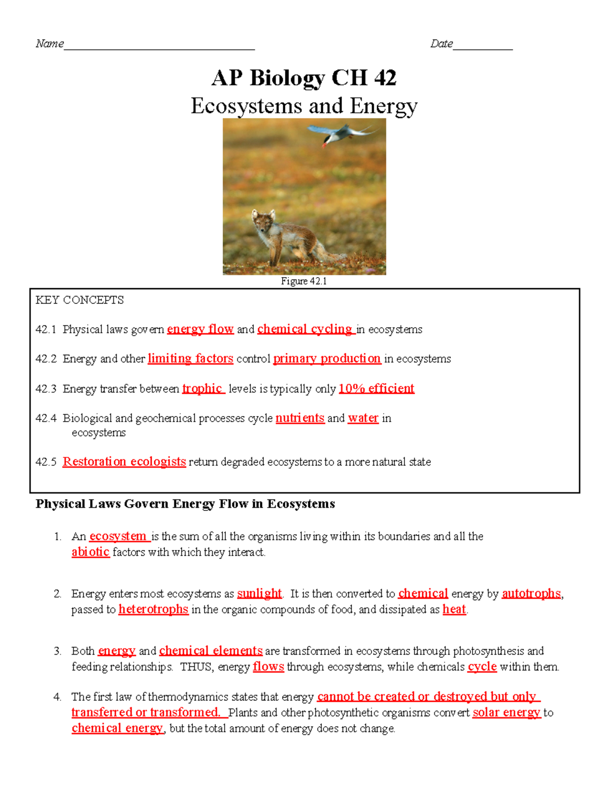 AP Biology Ch. 42 Notes: Ecosystems & Energy Flow Concepts - Studocu
