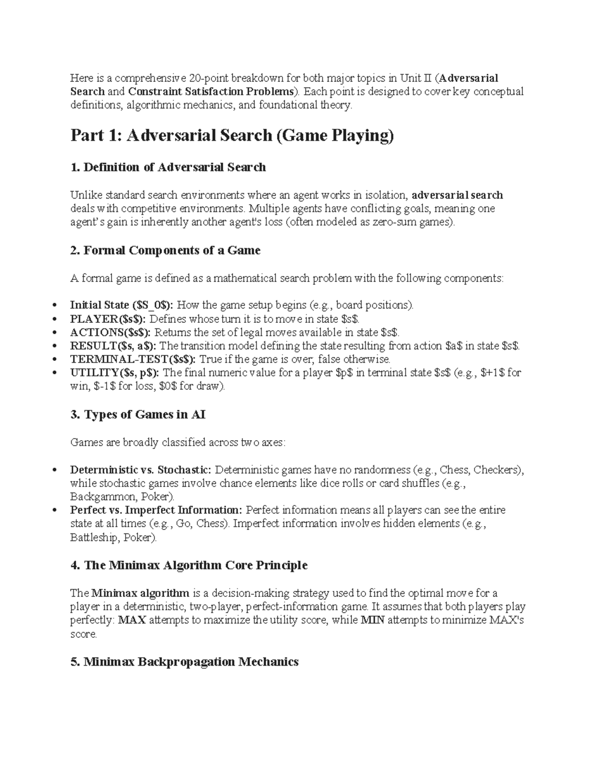 U2 - Comprehensive Overview of Adversarial Search & CSPs - Studocu