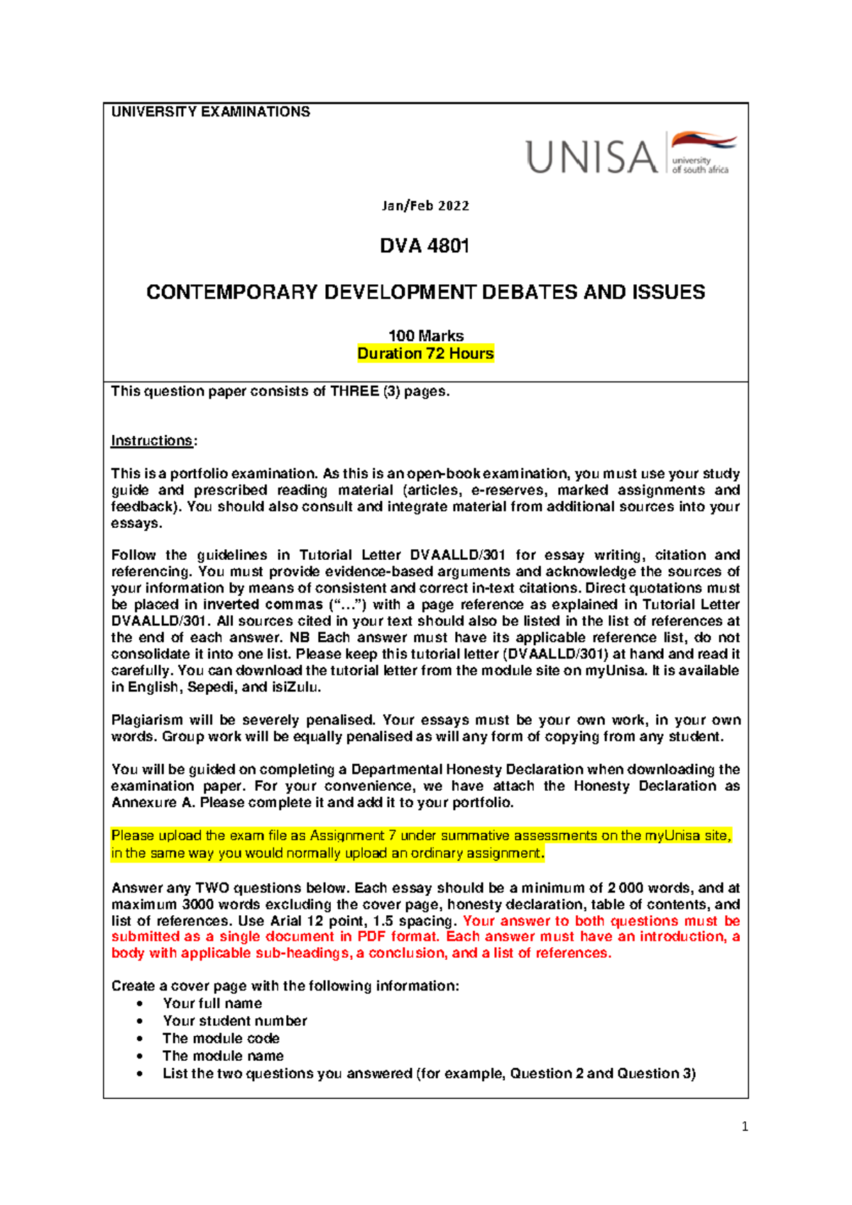 Exam JAN-FEB2022 - past exam papers - 1 UNIVERSITY EXAMINATIONS Jan/Feb ...