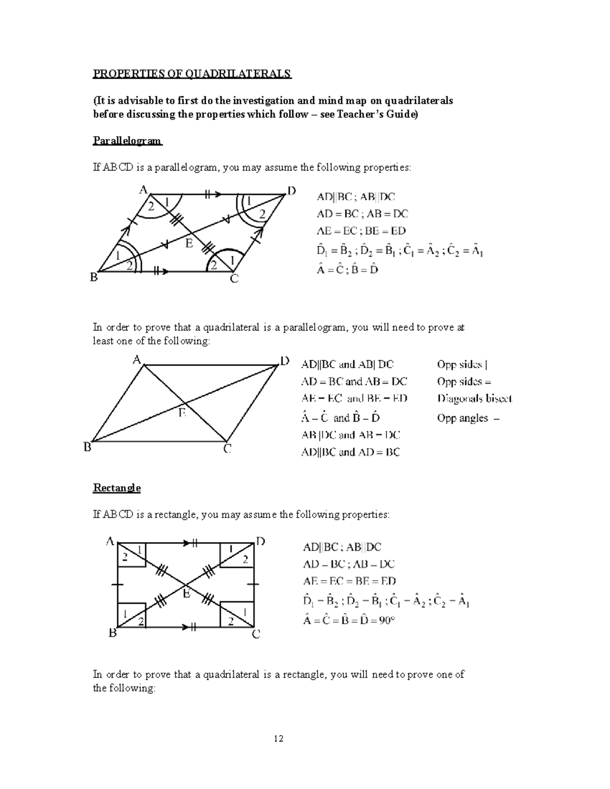 PROPERTIES OF QUADRILATERALS - Eucledan Geometry Notes - Studocu