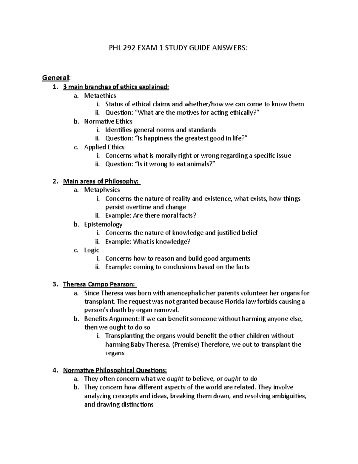 PHL 292 EXAM 1 Study Guide with Key Ethical Concepts and Questions - Studocu