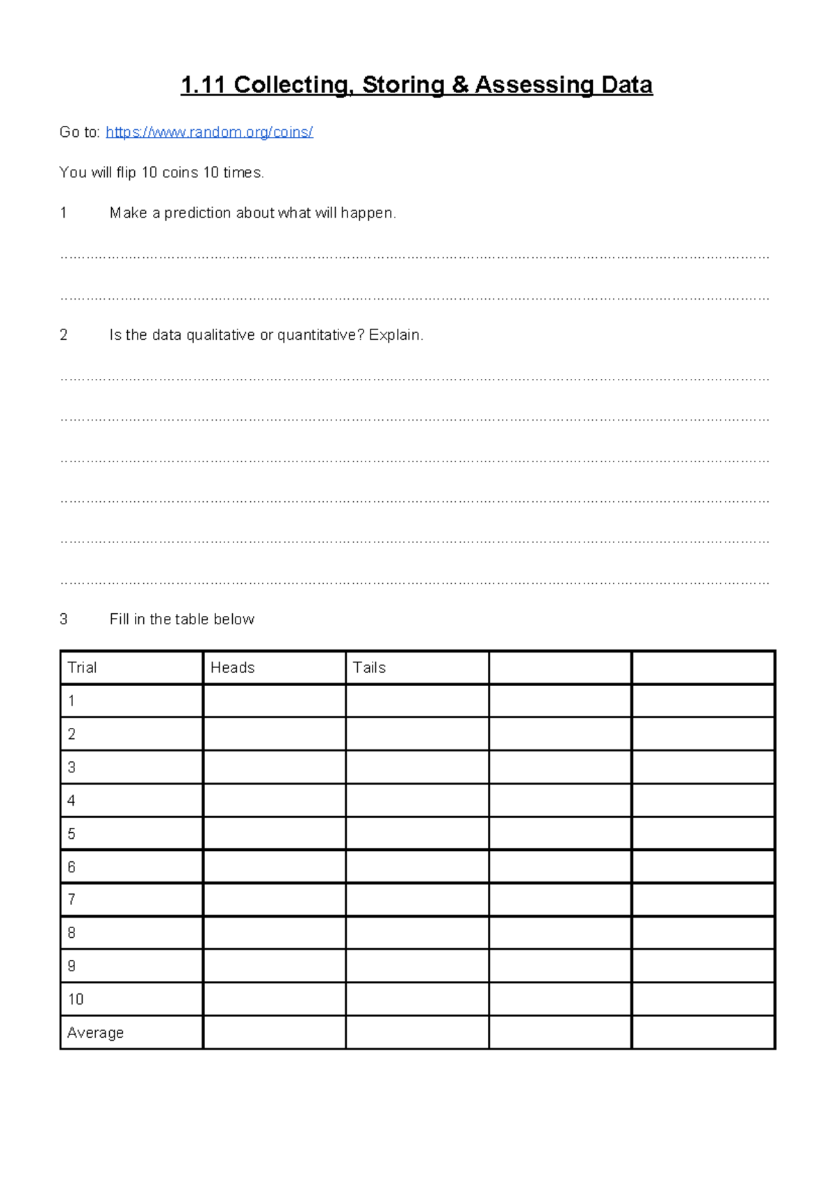 1.11 Collecting, Storing & Assessing Data: Coin Toss Experiment ...