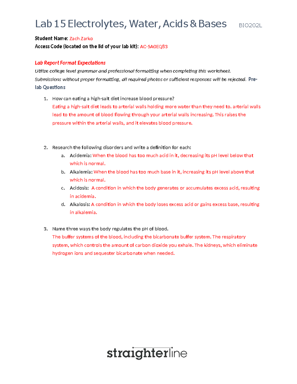 BIO202L Lab 15: Electrolytes, Water, Acids & Bases Report - Studocu