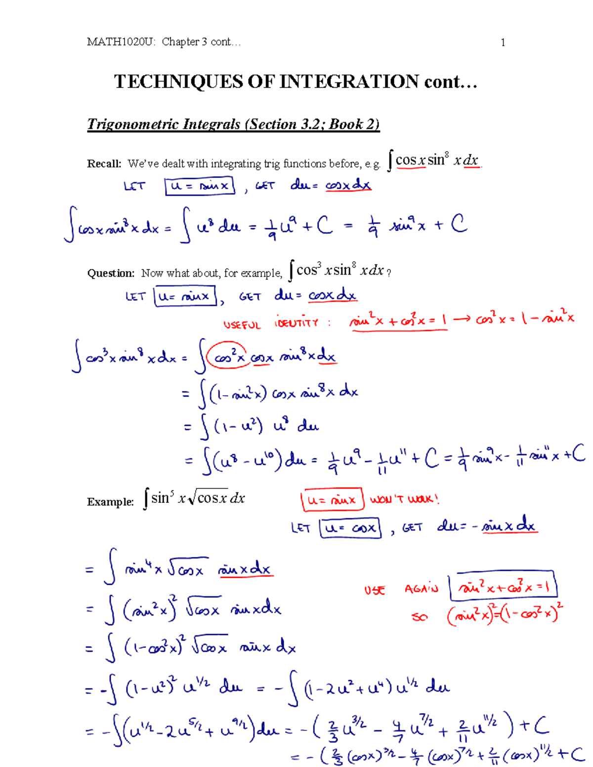 Lecture 2 For Calculus II 2022 - TECHNIQUES OF INTEGRATION cont ...