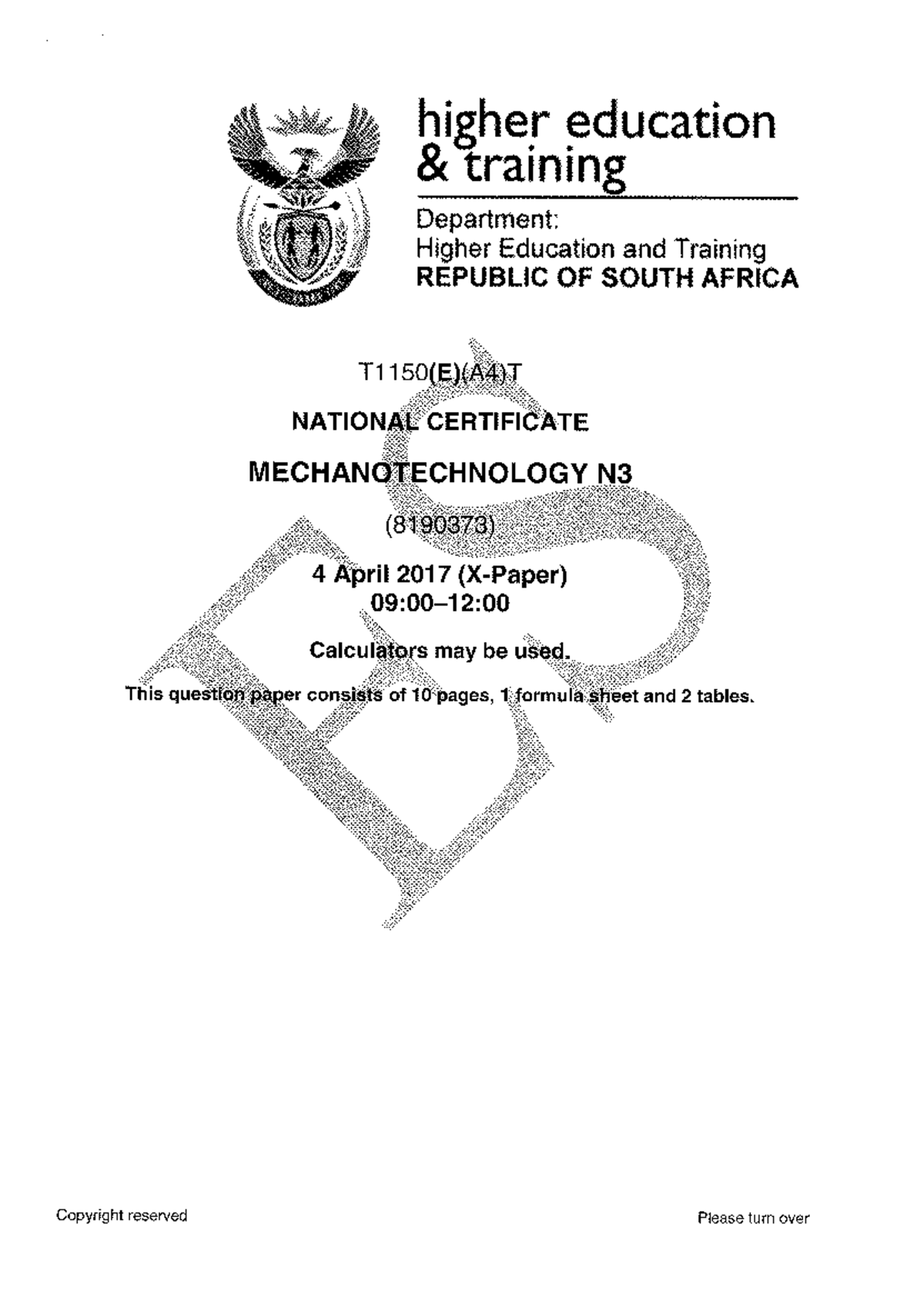 Mechano Tech N3 X Paper Apr 2017 - higher education training Department ...