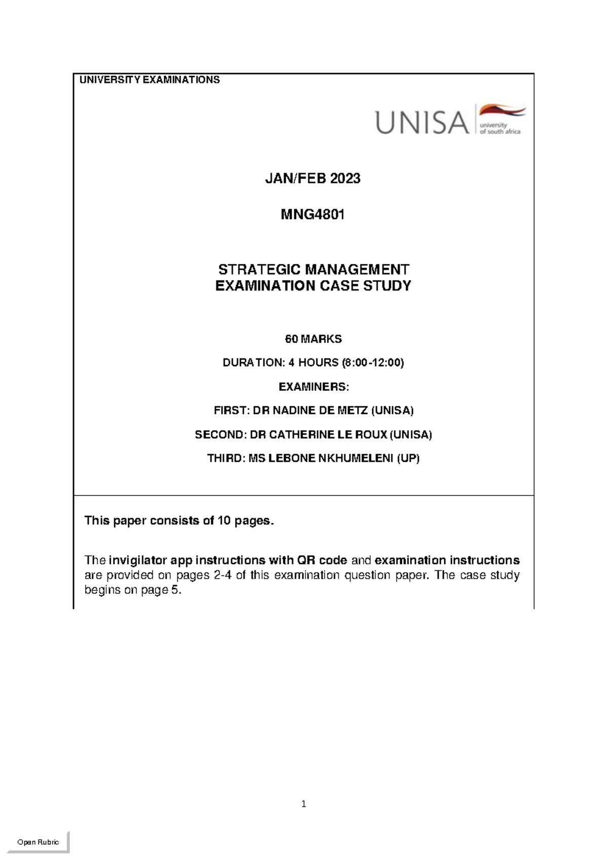 MNG4801 Jan/Feb 2023 Strategic Management Case Study Examination - Studocu