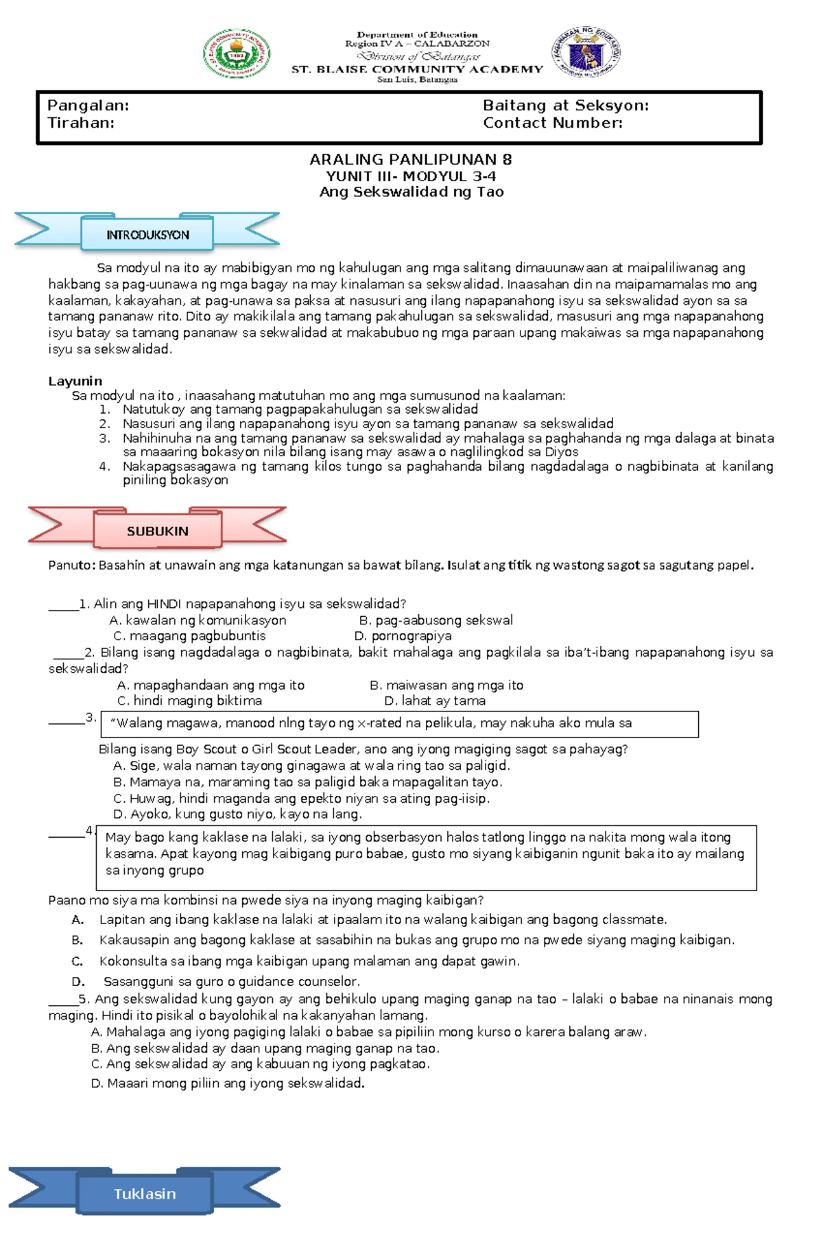 Ap grade 8 module 1 4th quarter - ARALING PANLIPUNAN 8 YUNIT IV- MODYUL ...