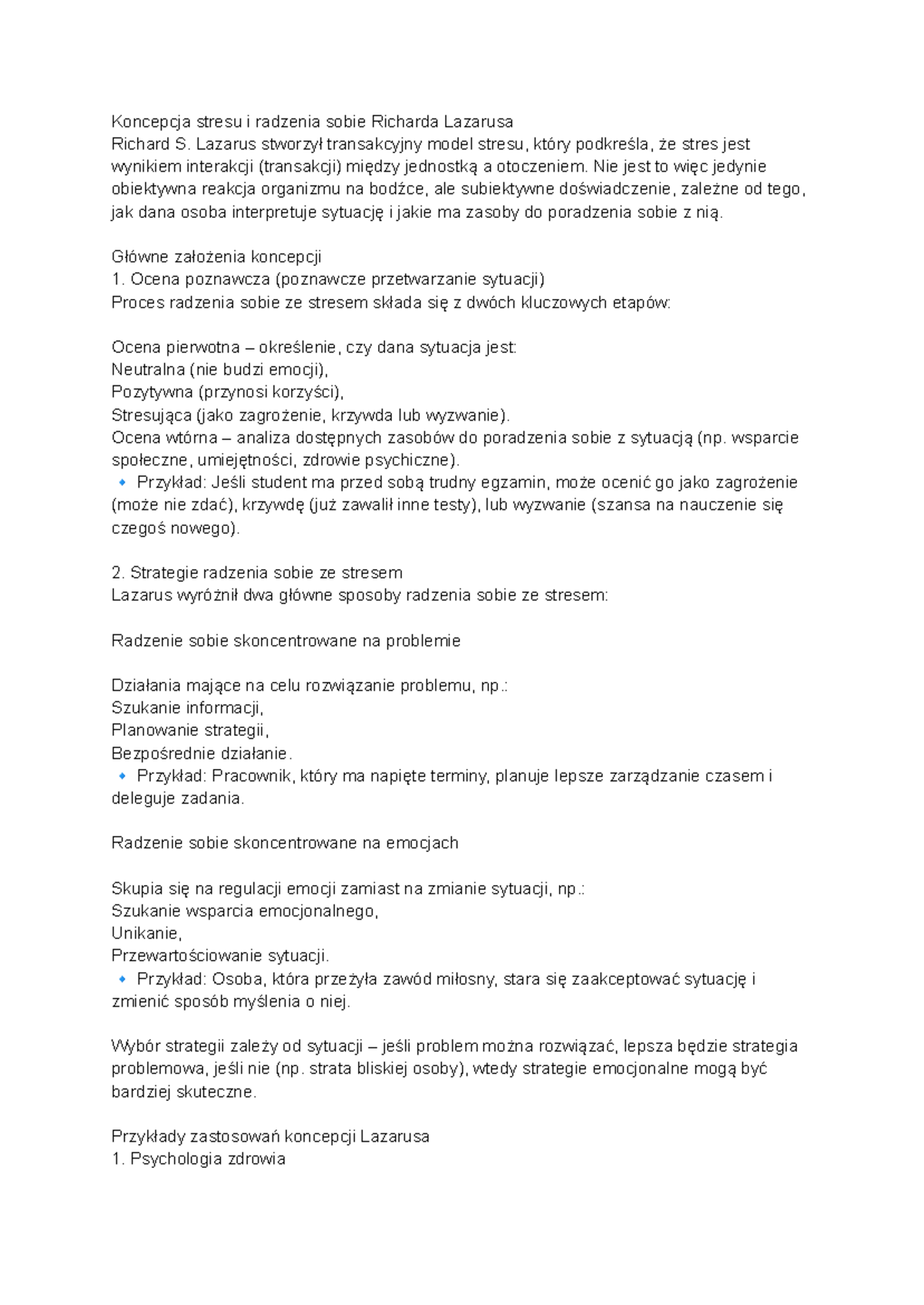 Lazarus' Model of Stress and Coping: Key Concepts and Strategies - Studocu