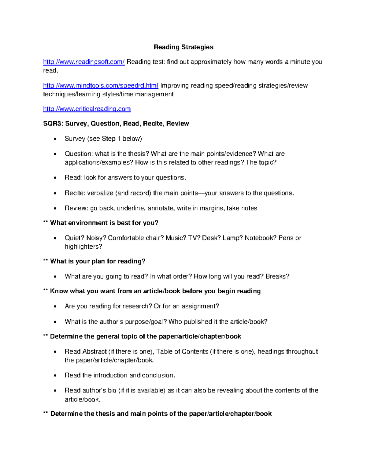 ENG101: Workshop on Effective Reading Strategies and Techniques - Studocu