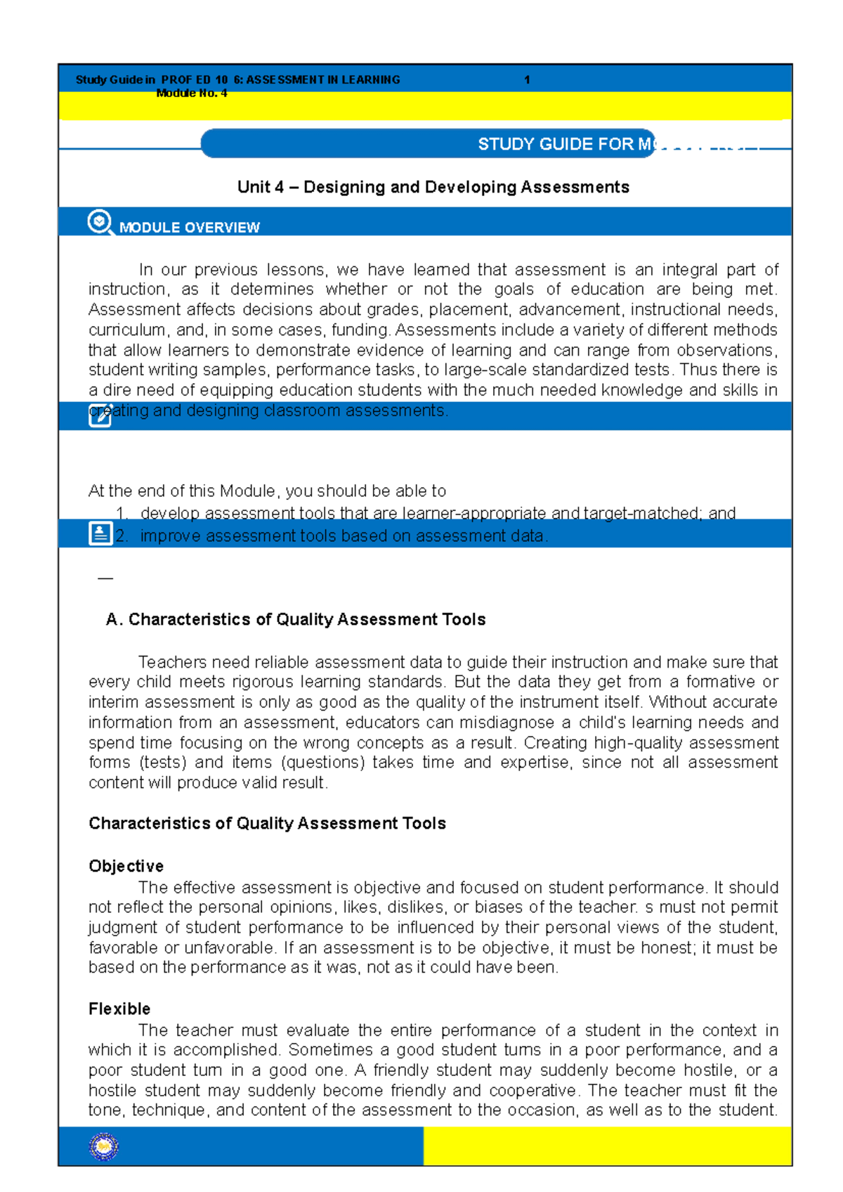 SG4-Prof Ed 106-Assessment-in-Learning-1 - FM-AA-CIA-15 Rev. 0 10-July ...