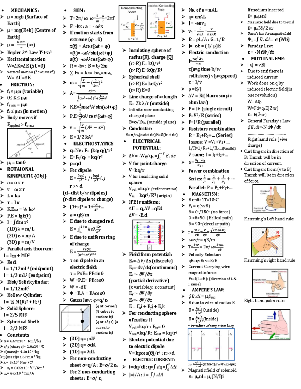 Mechanics and electromagnetism formula sheet for physics 101 - Studocu