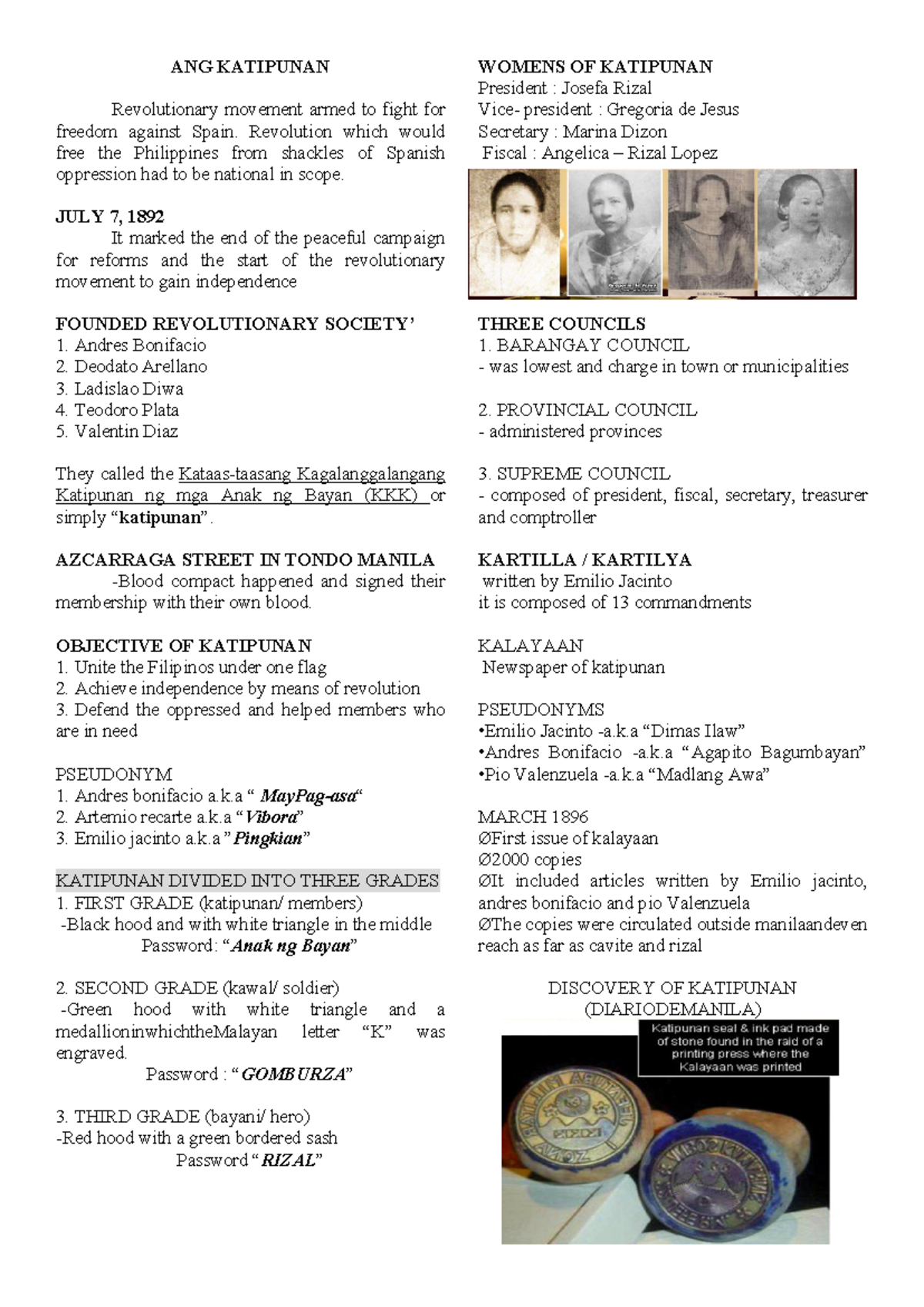 ANG KATIPUNAN: A Revolutionary History and Structure of KKK - Studocu