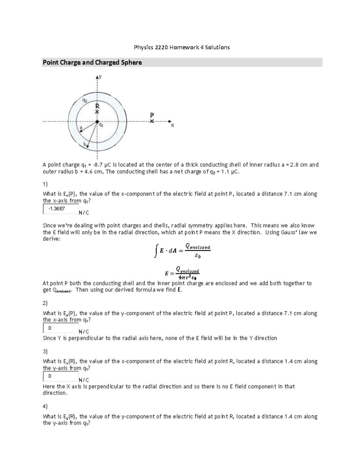 Physics Homework 4 Solutions: Point Charge & Charged Sphere (PHYS 101) - Studocu