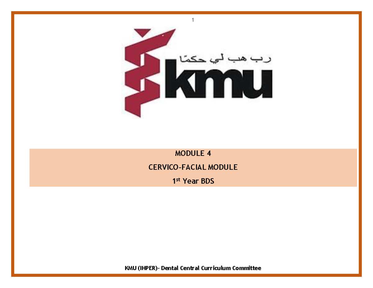 BDS 1st Year Cervico-Facial Module Overview and Learning Resources ...