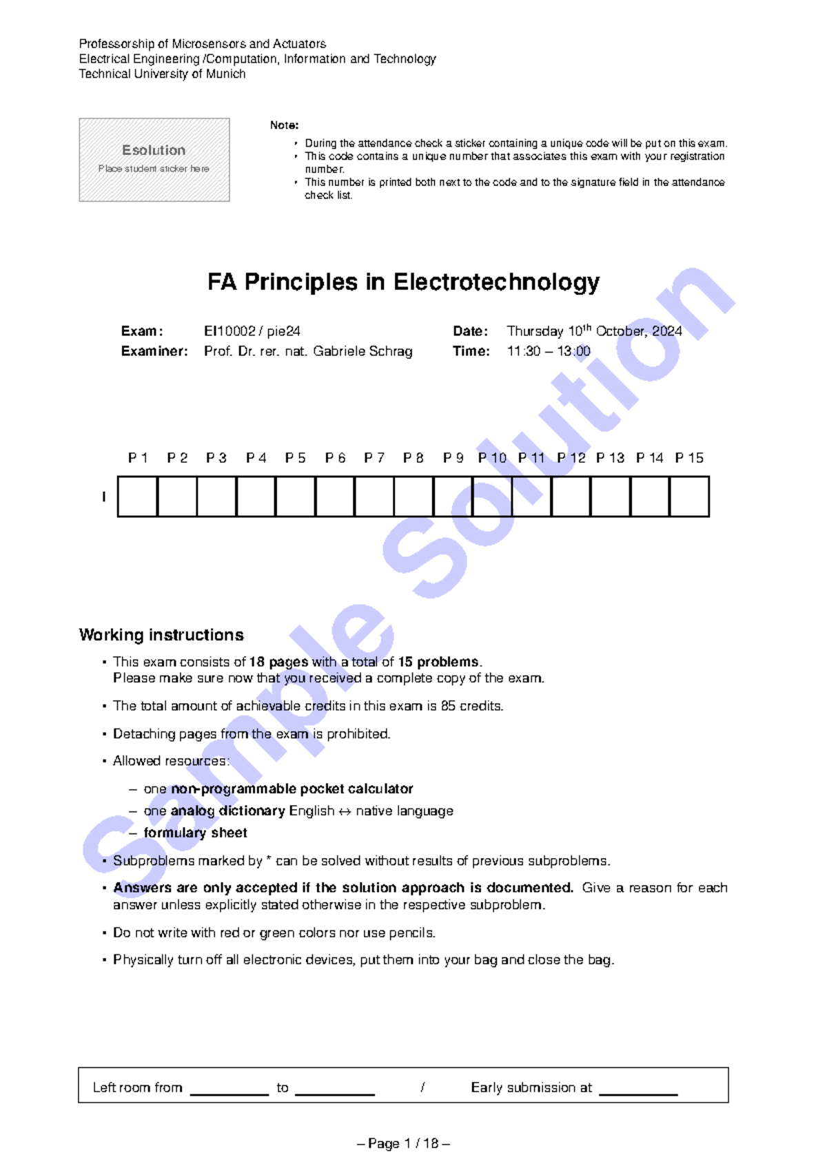 Final Exam Solutions for EI10002 - FA Principles in Electrotechnology ...