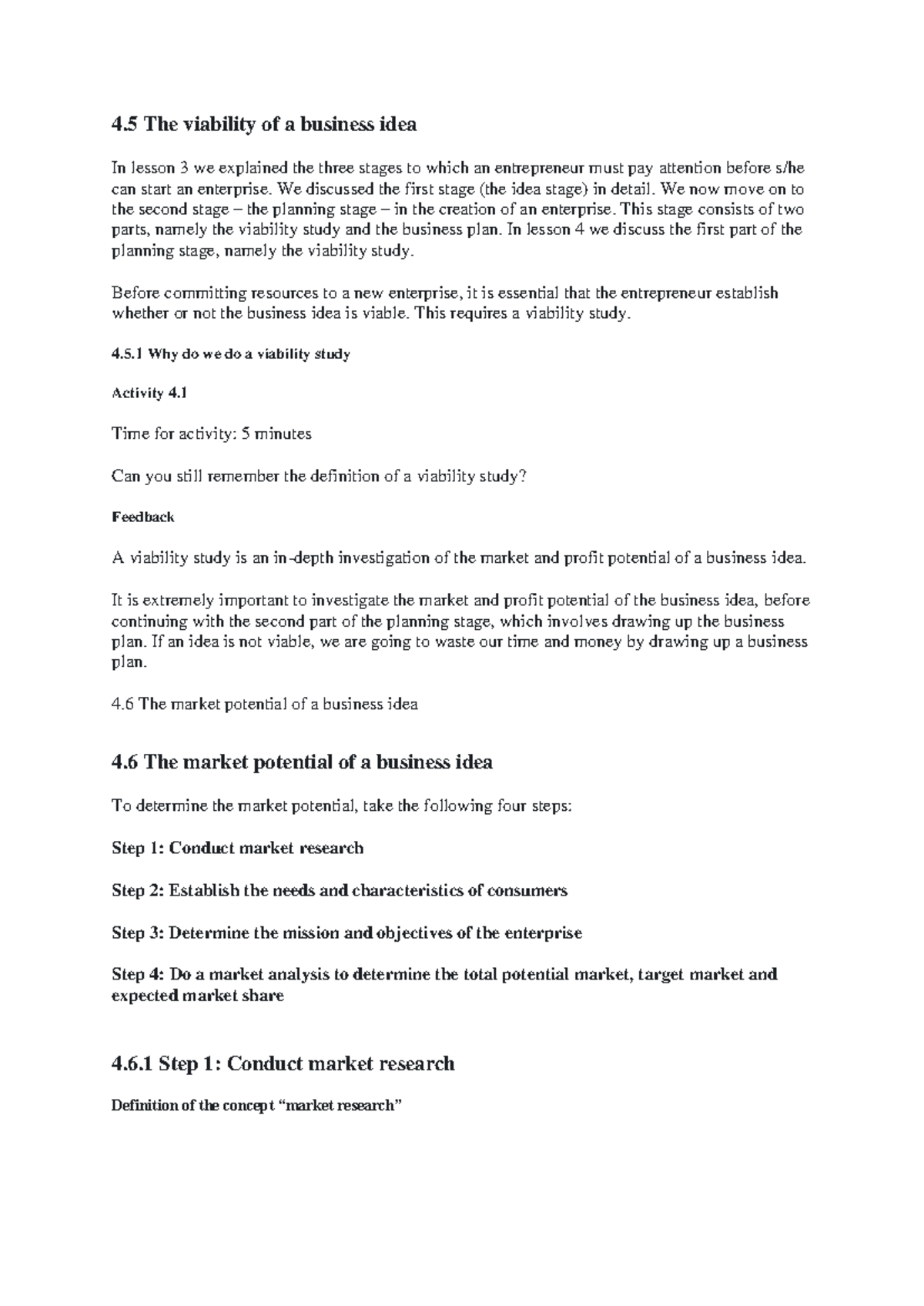 BMS Lesson 4 - Viability Study and Market Analysis Insights - Studocu