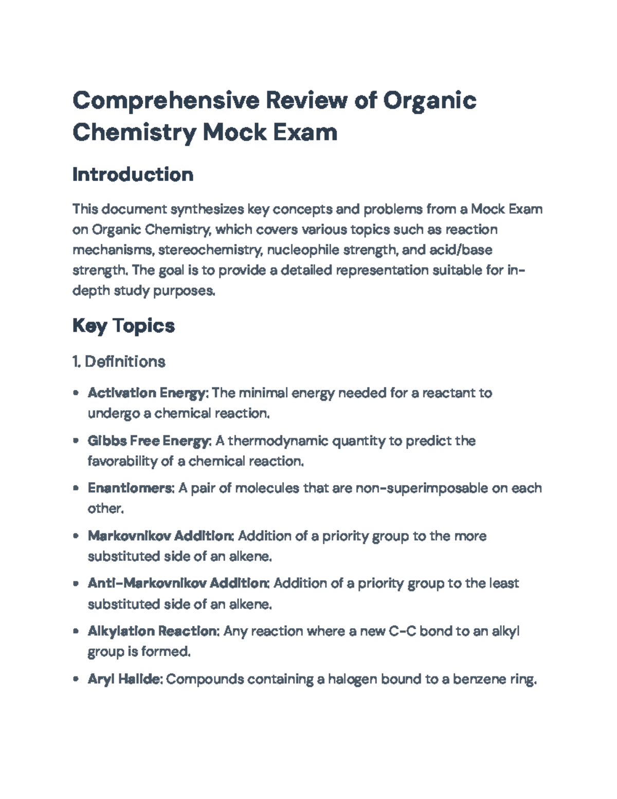 Final Exam Review: Insights from Organic Chemistry Mock Exam - Studocu