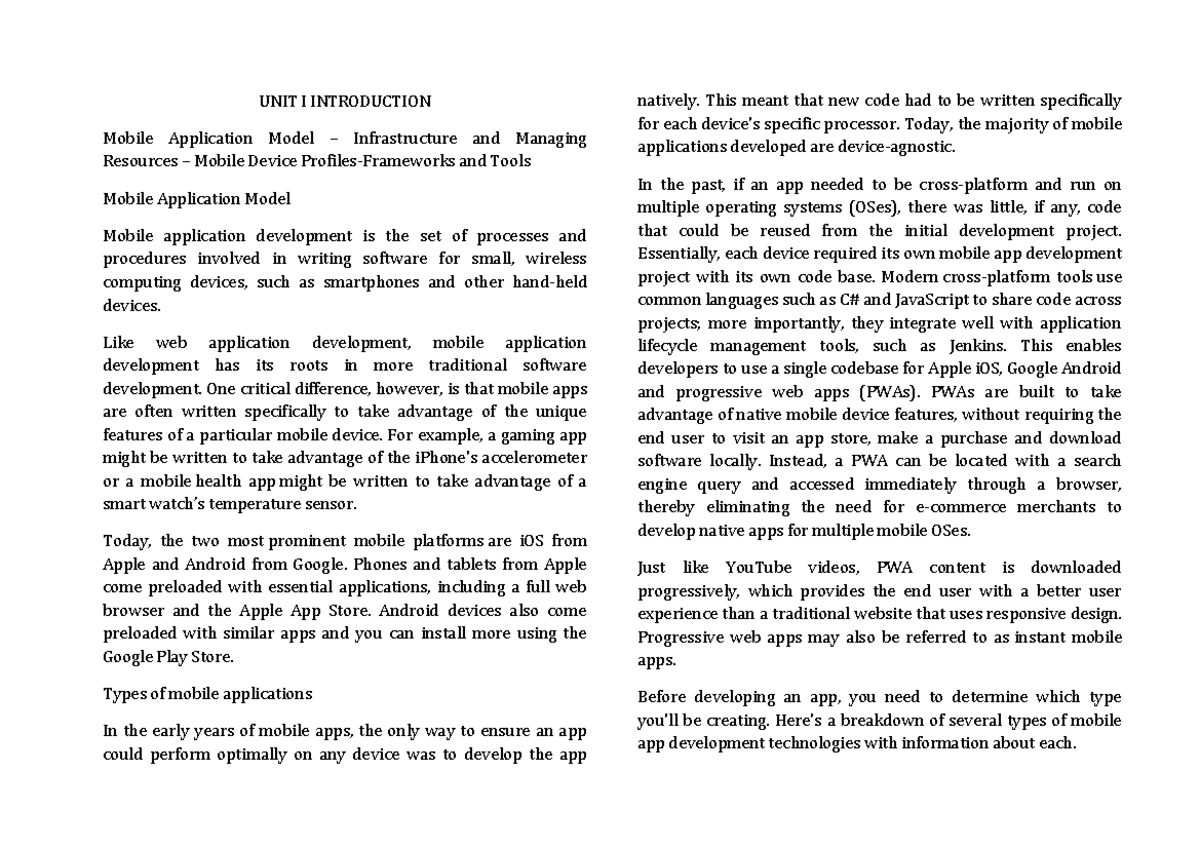 UNIT I - Introduction to Mobile App Development & Infrastructure Notes ...