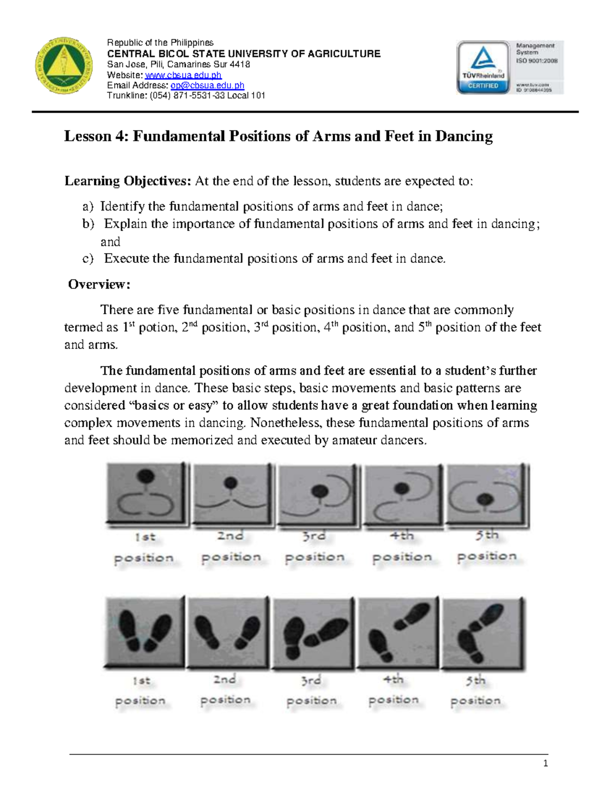 Lesson 4: Fundamental Positions of Arms and Feet in Dance ...