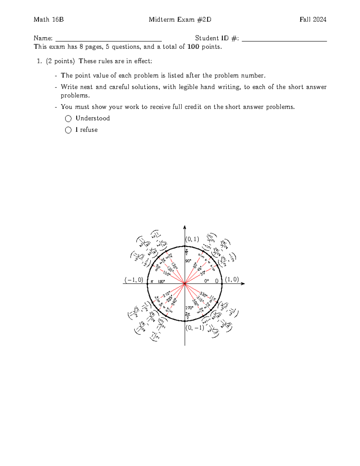 Math 16B Midterm Exam Practice - Fall 2024 - Studocu