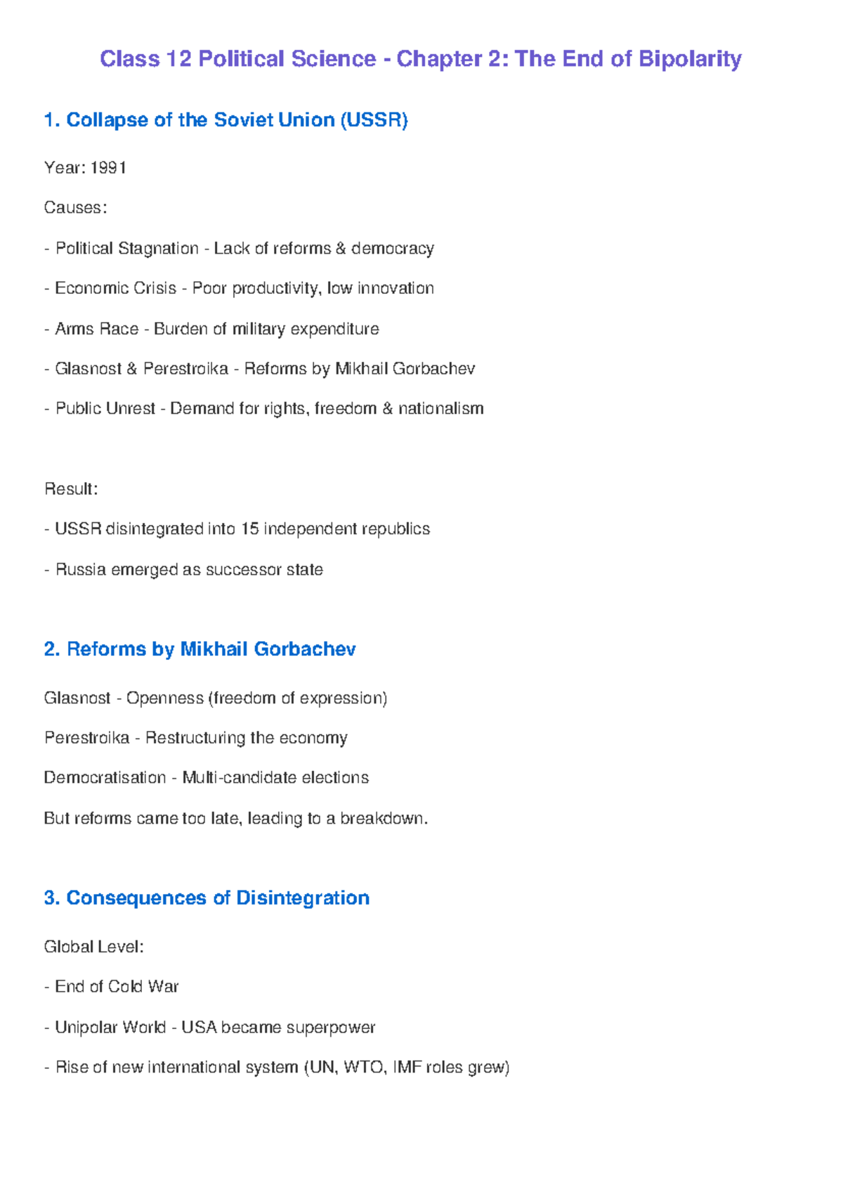 Class 12 Political Science: Chapter 2 - The End of Bipolarity Notes ...