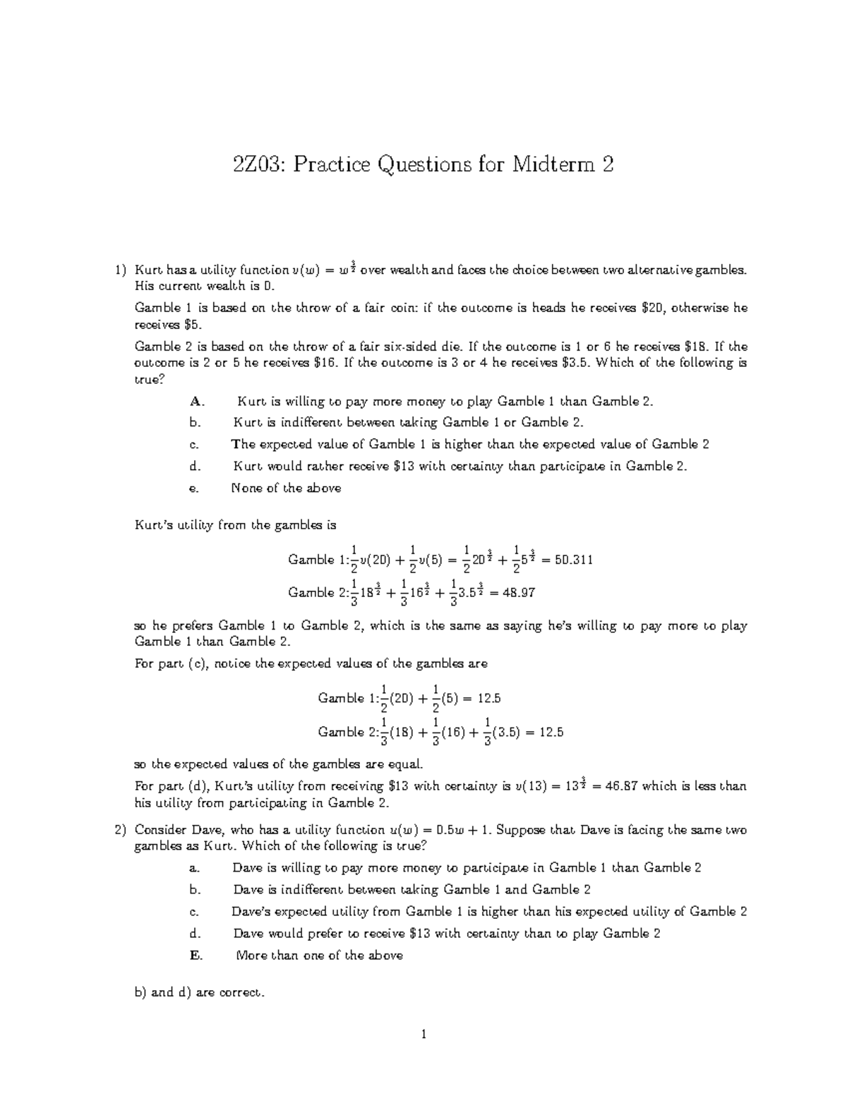 2Z03: Midterm 2 Practice Questions and Solutions - Studocu