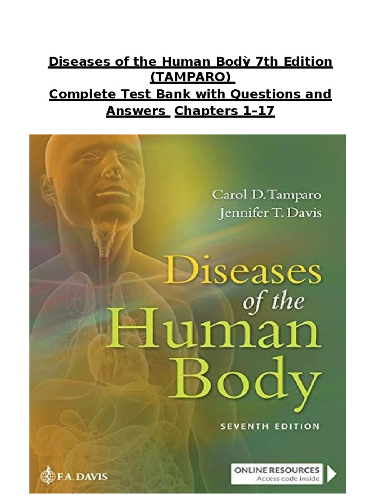 Test Bank for Diseases of the Human Body 7th Ed. (TAMPARO) - Chapters 1 ...