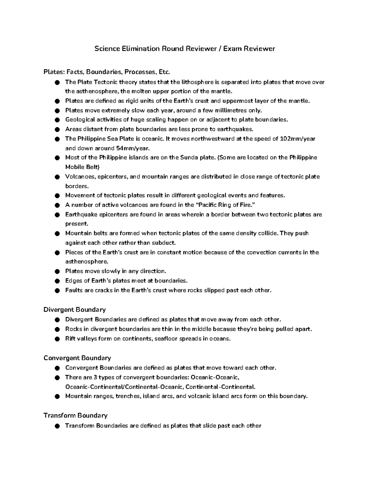 Science 101: Plate Tectonics Final Exam Reviewer - Studocu
