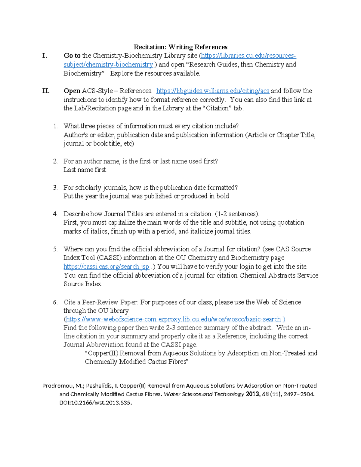 Student References Worksheet - Recitation: Writing References I. Go to ...