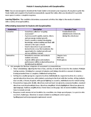 M3 study guide - Module 3: Understanding Exceptional Students IDEA and the 13 Categories of ...