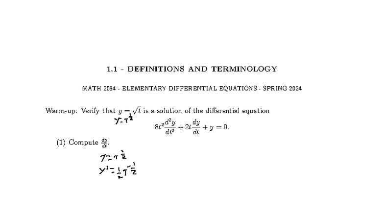 MATH 2584: Definitions and Terminology in Differential Equations - Studocu