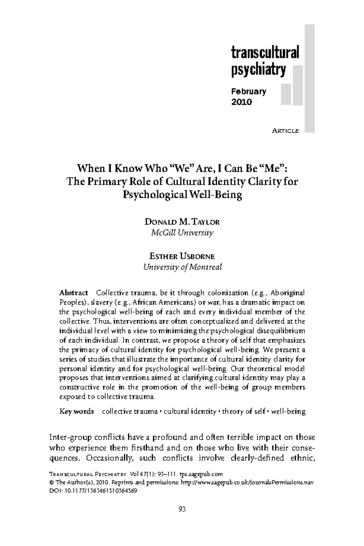 Taylor & Usborne 2010: The Role of Cultural Identity Clarity in ...