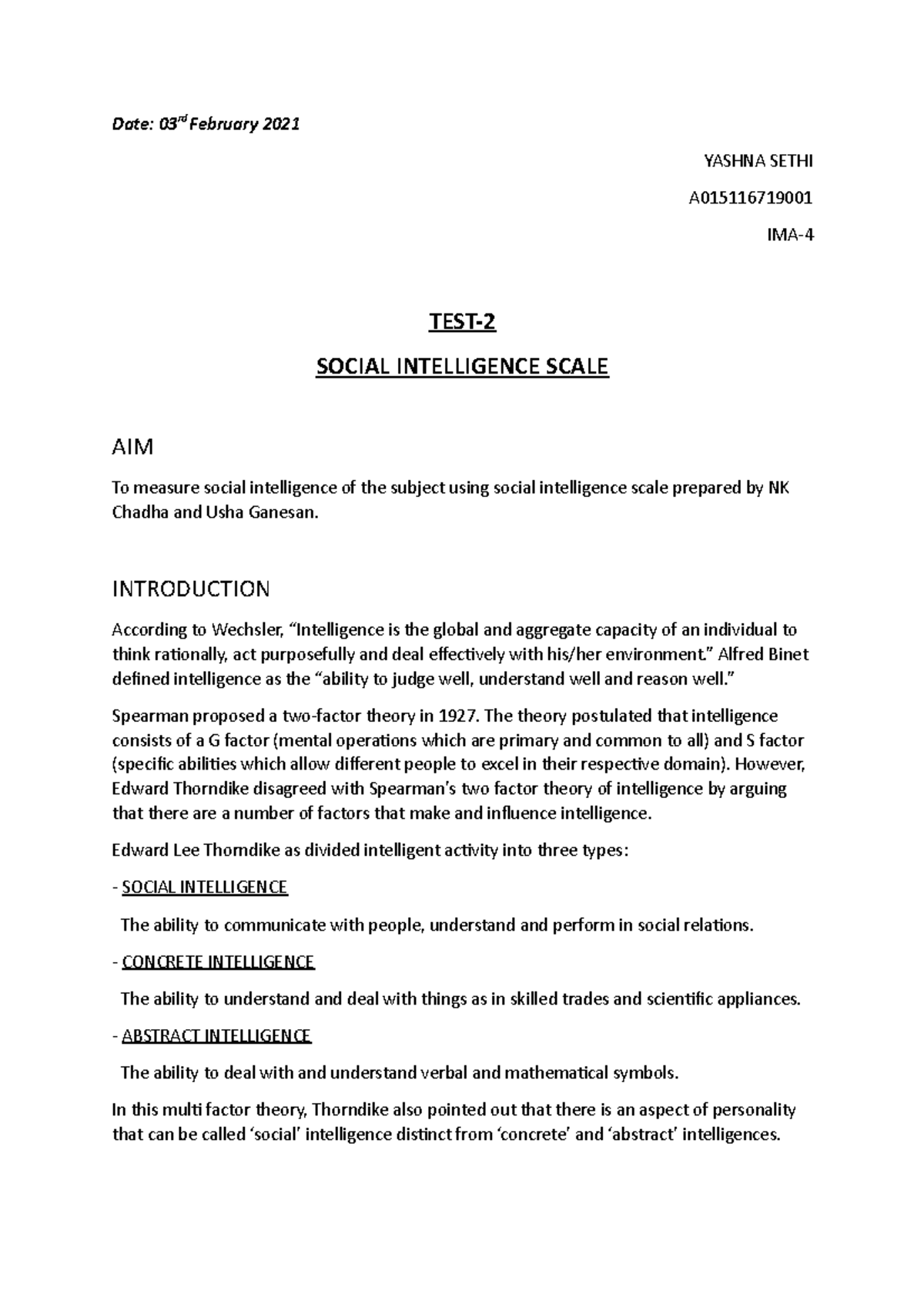 Social Intelligence Scale Assessment: A Study by NK Chadha & Usha ...