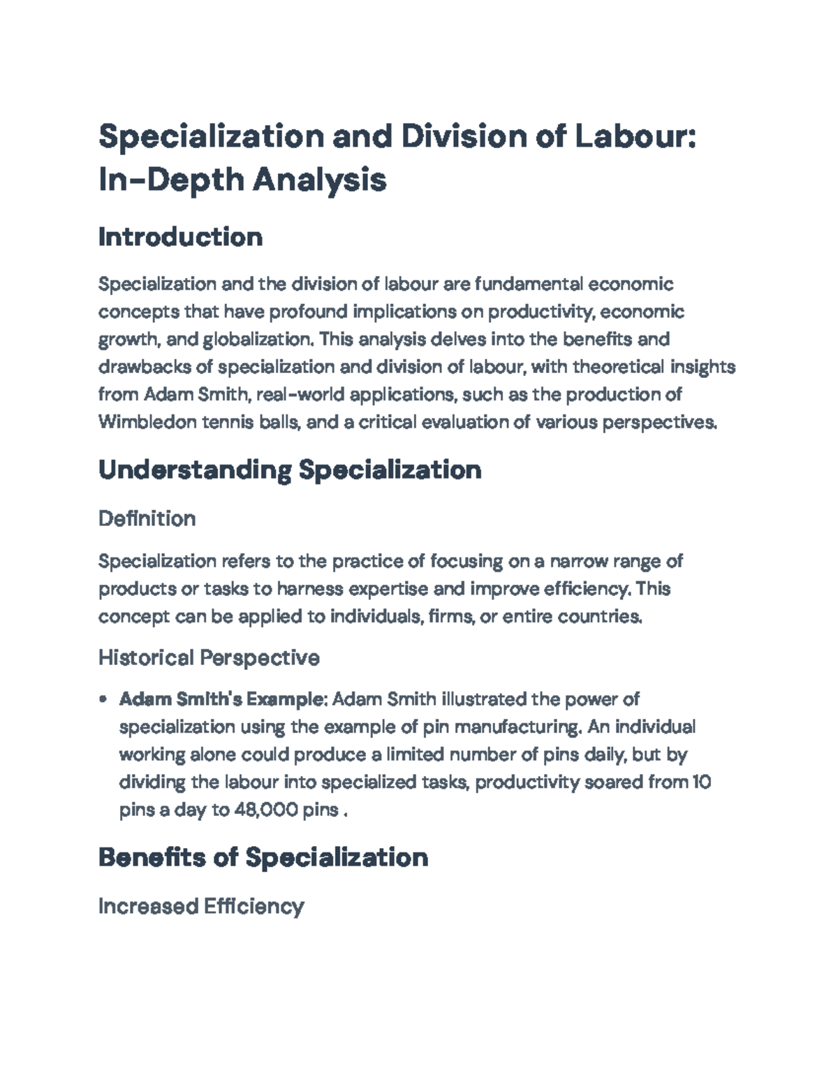 Specialization and Division of Labour: Economic Insights and ...