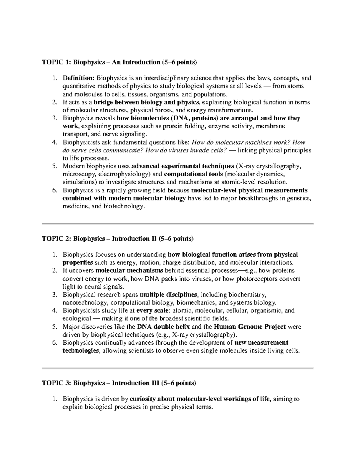 Biophysics Mids Notes: Key Concepts and Principles - Studocu