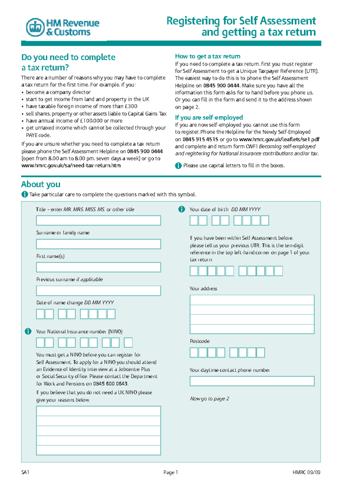 HMRC - Form SA1 - hello - ÕflÔ –øπª Ô ÿ”Œ› ÁÒ Á Œªπ∑≠ ̈ªÆ∑≤π ∫±Æ Õª¥∫ ...