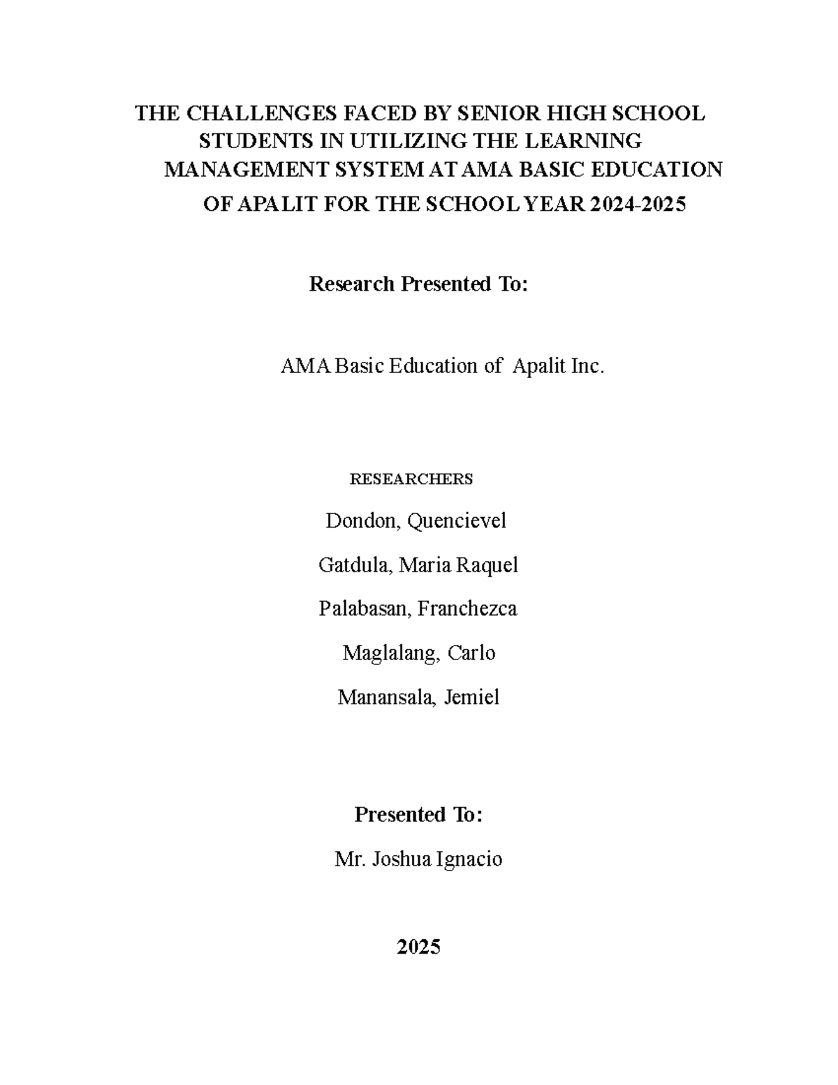 Challenges faced by senior high school students in using LMS at AMA ...