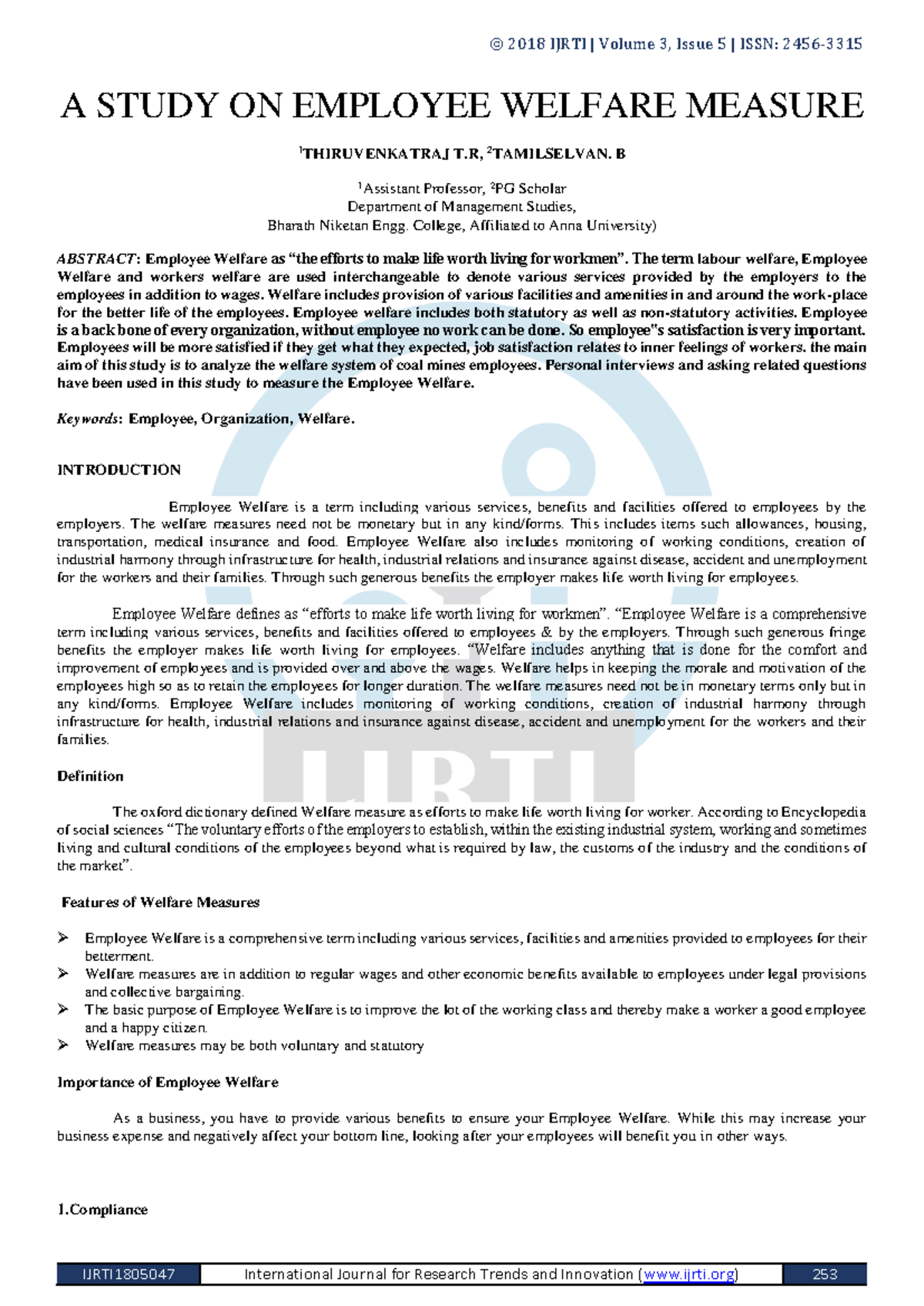 Employee Welfare Measure PDF - A STUDY ON EMPLOYEE WELFARE MEASURE 1 ...