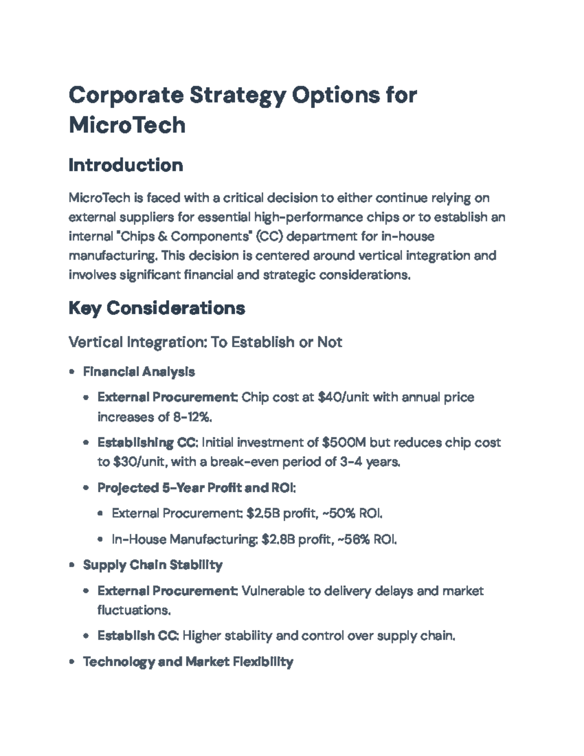 Strategic Analysis of Vertical Integration Options for MicroTech ...