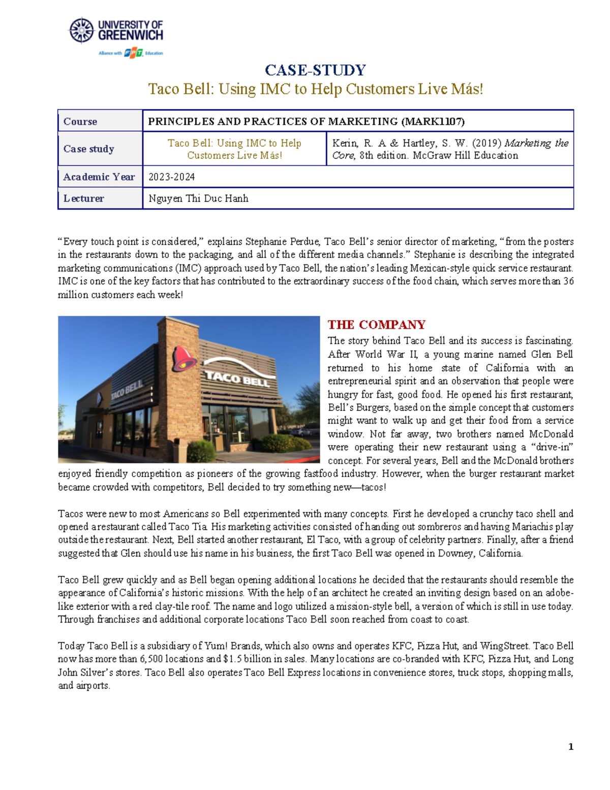 Taco Bell IMC Success - MARK1107 Case Study Analysis - Studocu