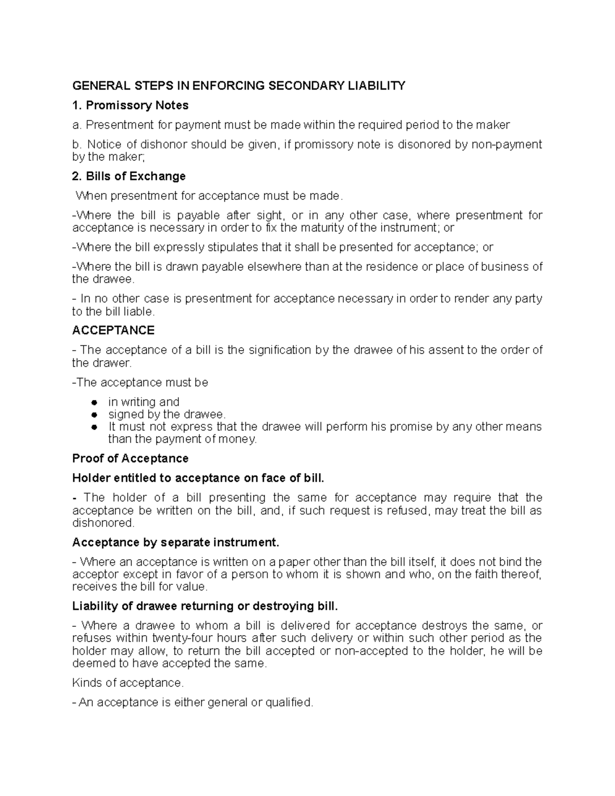 General Steps in Enforcing Secondary Liability - Notes for Law 101 ...