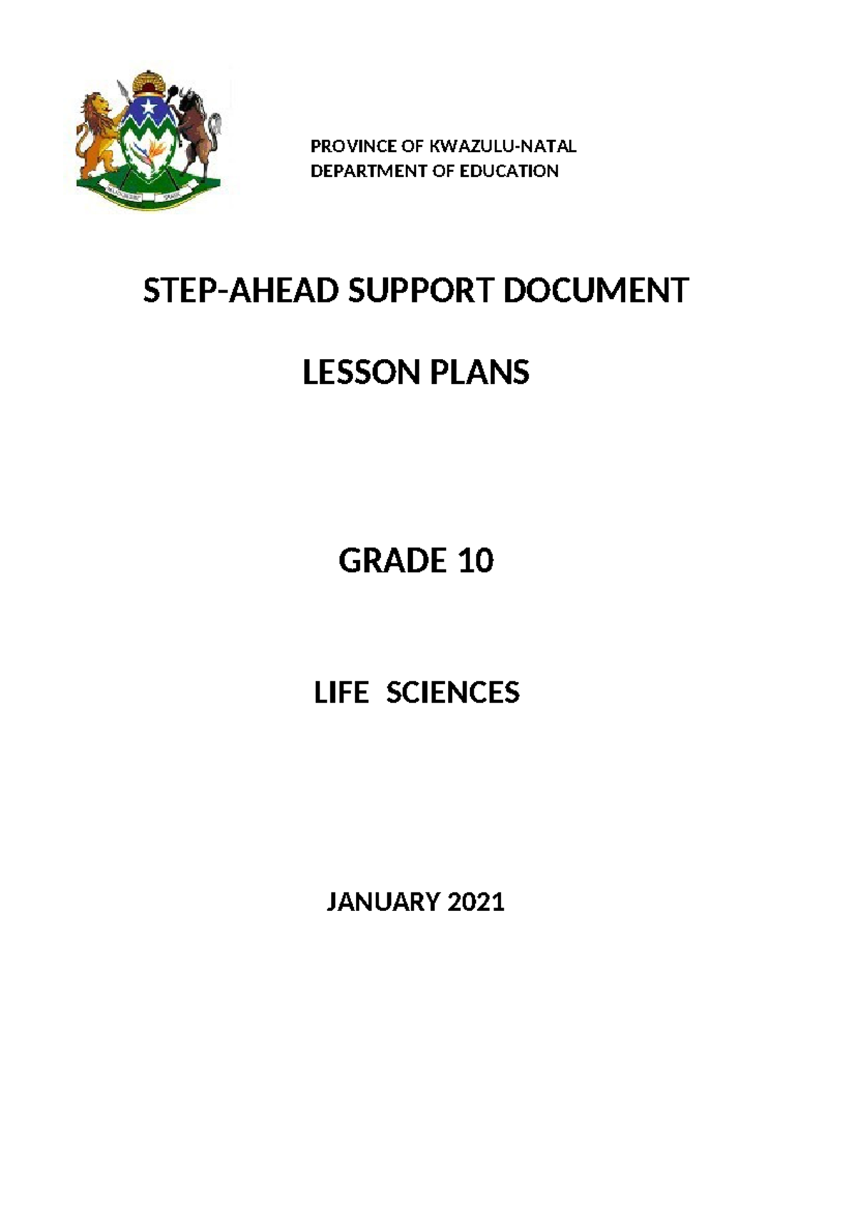 Grade 10 Life Sciences Lesson Plans: Curriculum Support for 2021 - Studocu